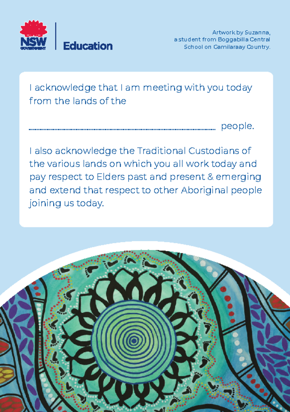 Acknowledgement of country - ENGSD1 - Artwork by Suzanna, a student ...