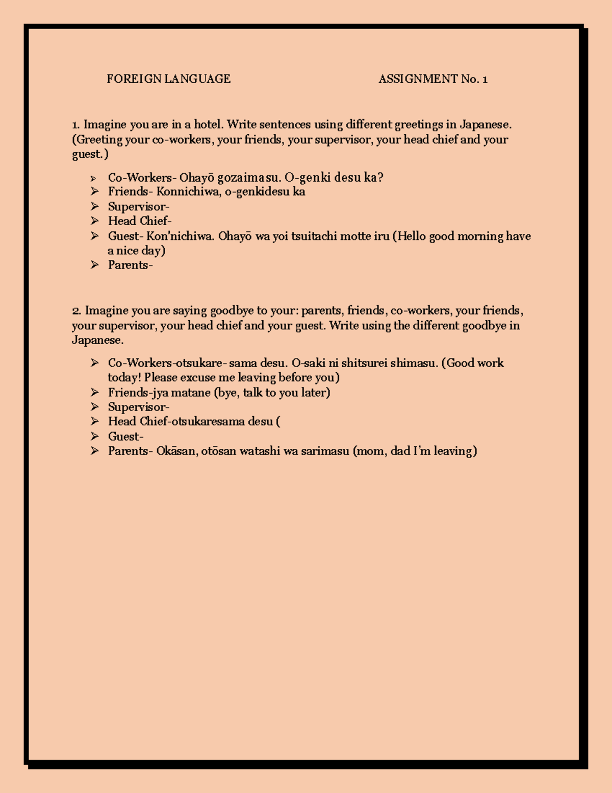 Assignment NO1 - help you to review - FOREIGN LANGUAGE ASSIGNMENT No. 1 ...