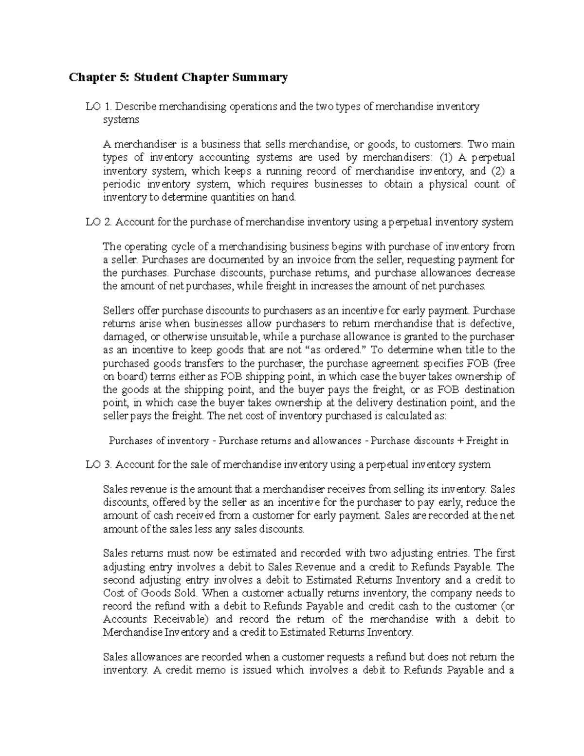 ACG Chapter 5 student notes - Chapter 5: Student Chapter Summary LO 1 ...