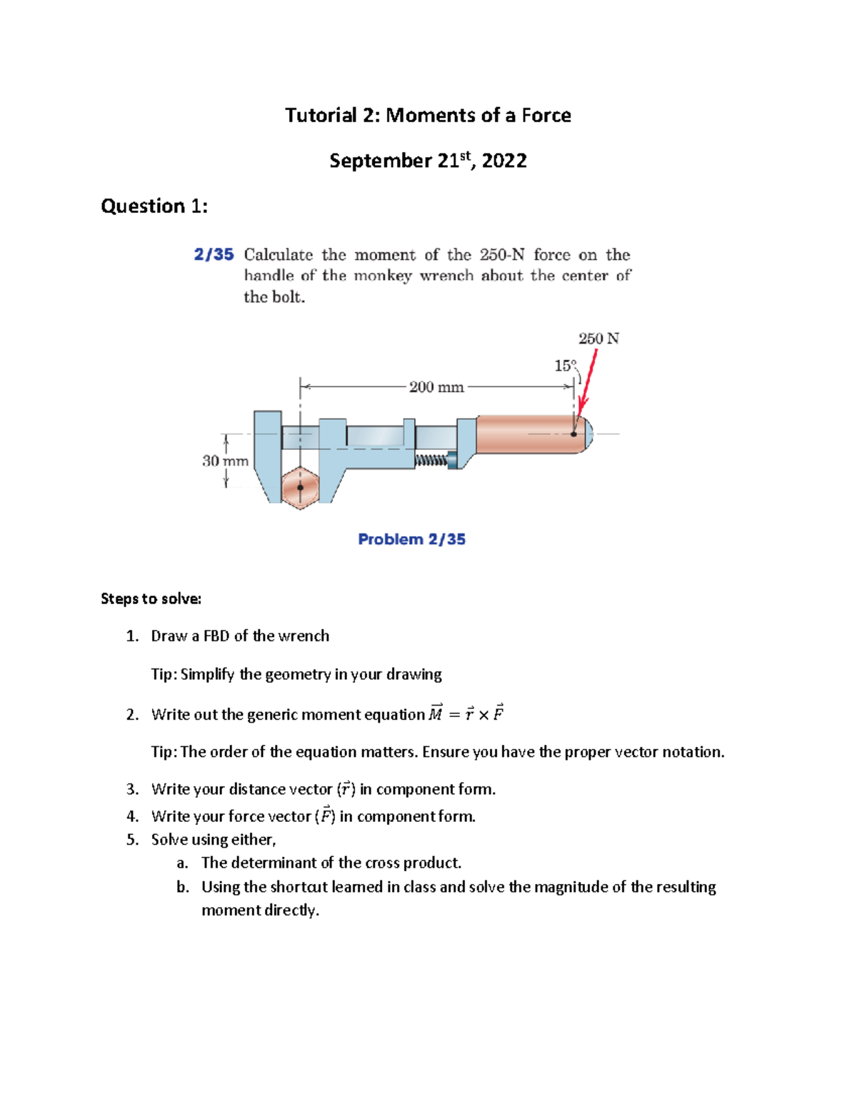 Tutorial 2 - Moments of a Force - Tutorial 2: Moments of a Force ...