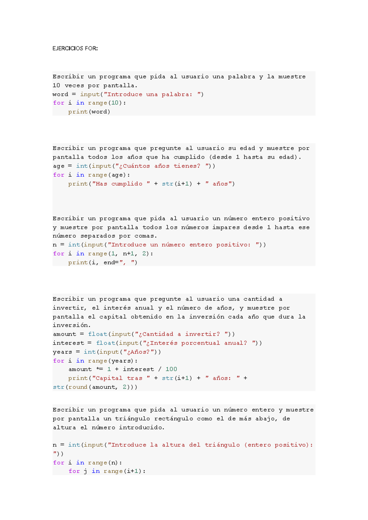 Ejercicios FOR - EJERCICIOS FOR: Escribir un programa que pida al ...
