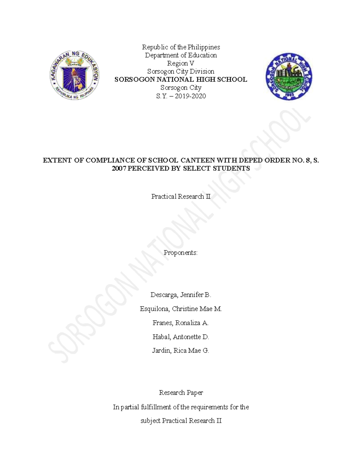 Chapter 1 TO 3 Sample PR2 - Republic of the Philippines Department of ...