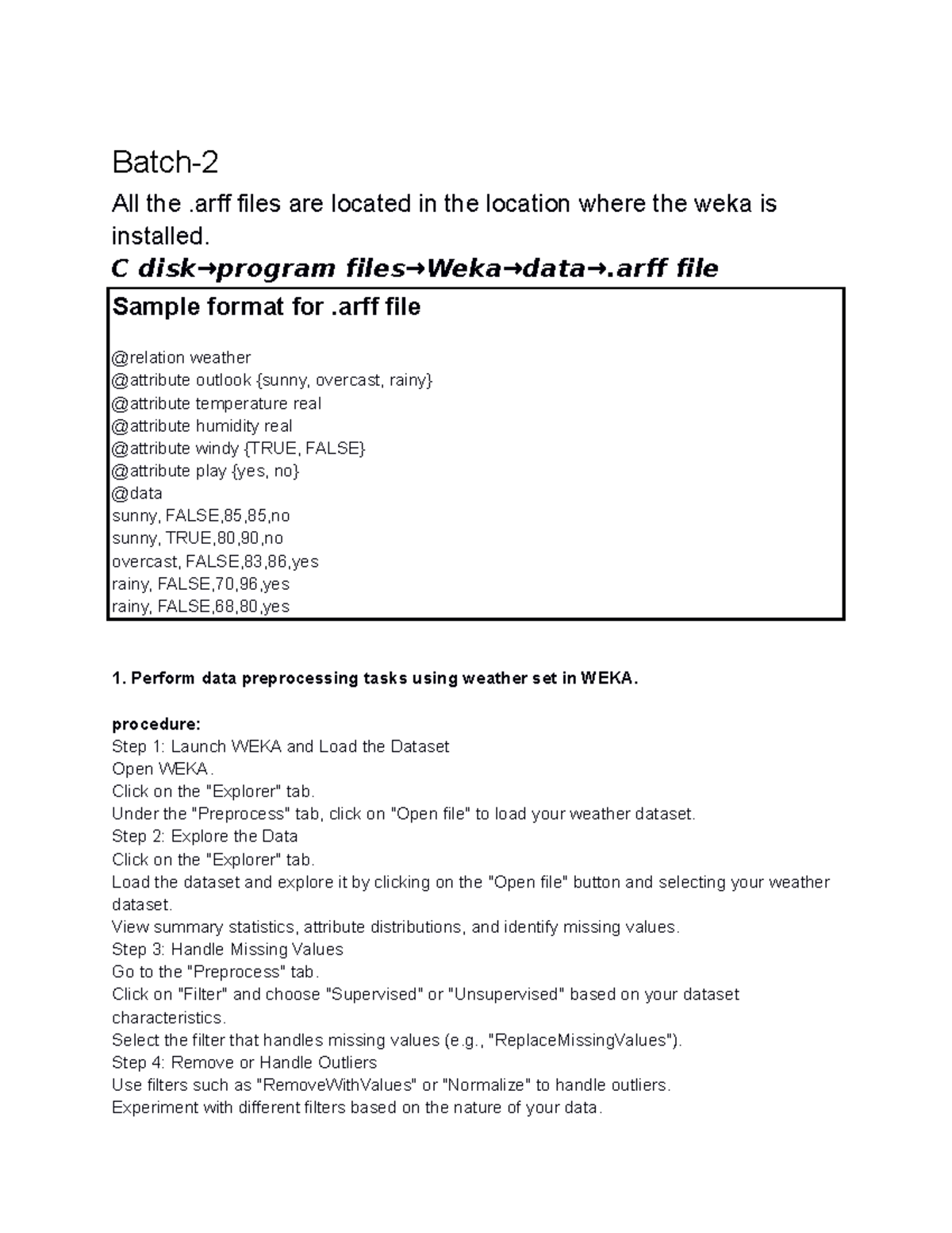Dw lab - Summary Database Mangement System - Batch- All the .arff files ...