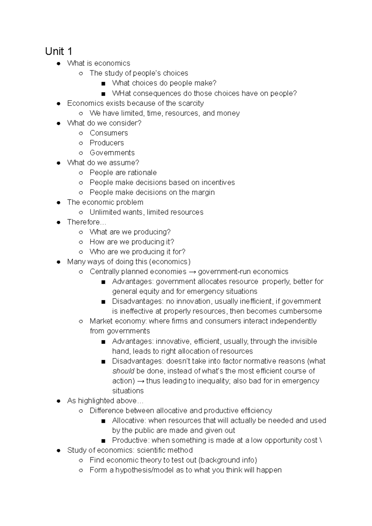 Econ 1B03 Chapter 1 - Unit 1 What is economics The study of people’s ...