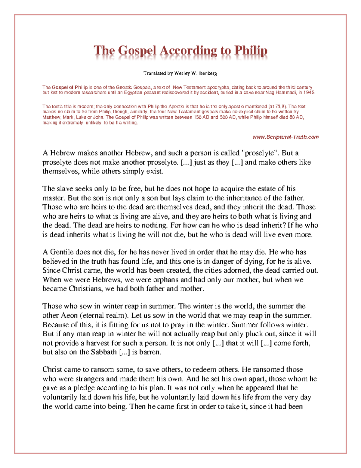 1. The Gospel According to Philip - The Gospel According to Philip ...