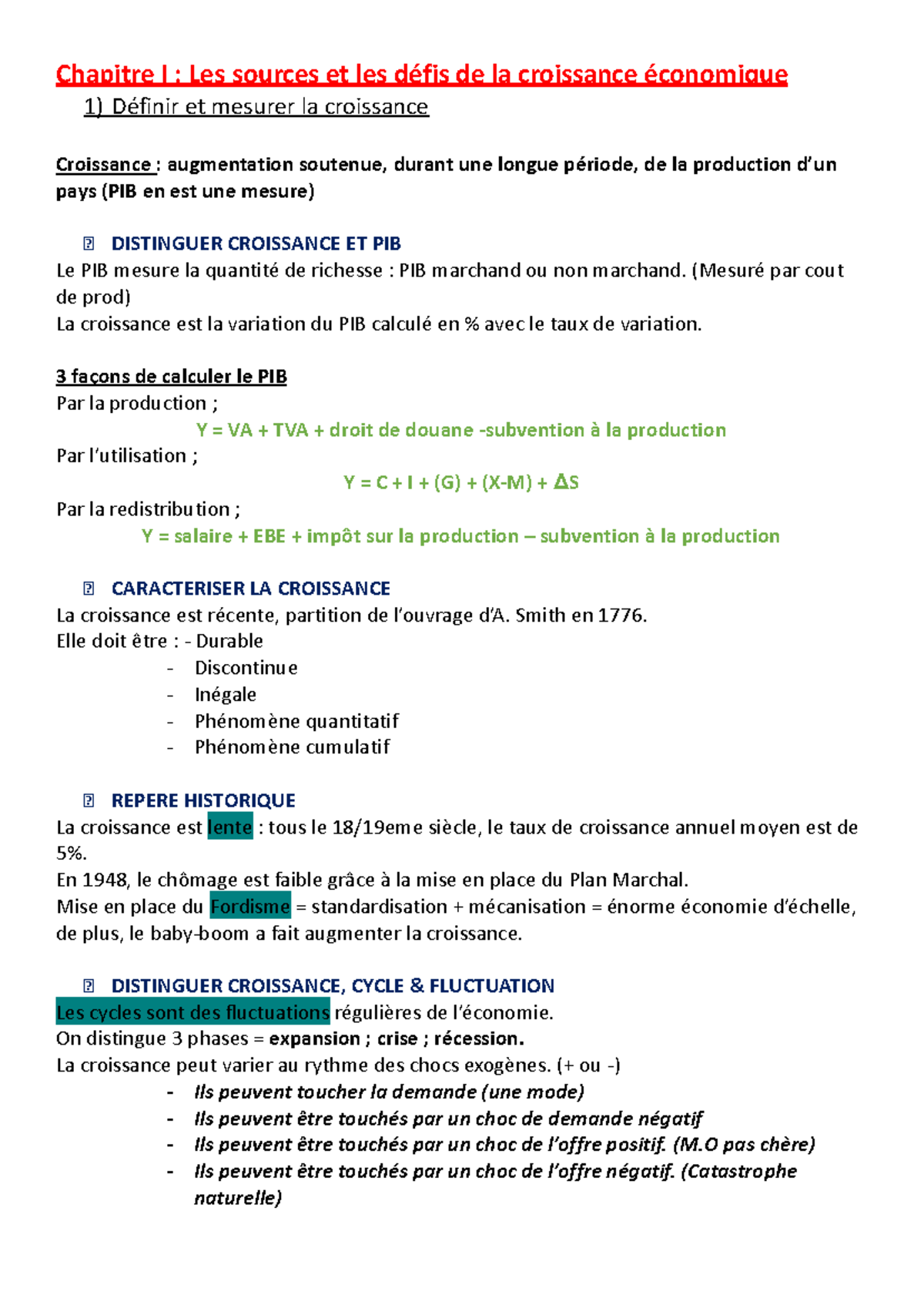 Chapitre I - La croissance - Chapitre I : Les sources et les défis de la croissance économique 1 ...
