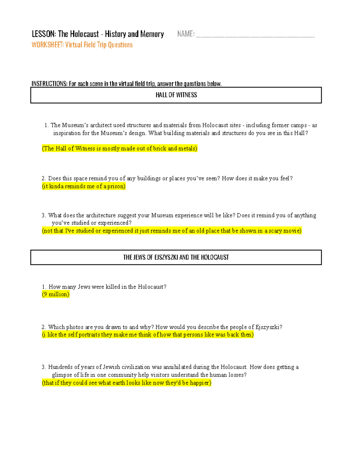 Copy of 3.1.3 Holocaust Museum Virtual Field Trip - LESSON: The ...