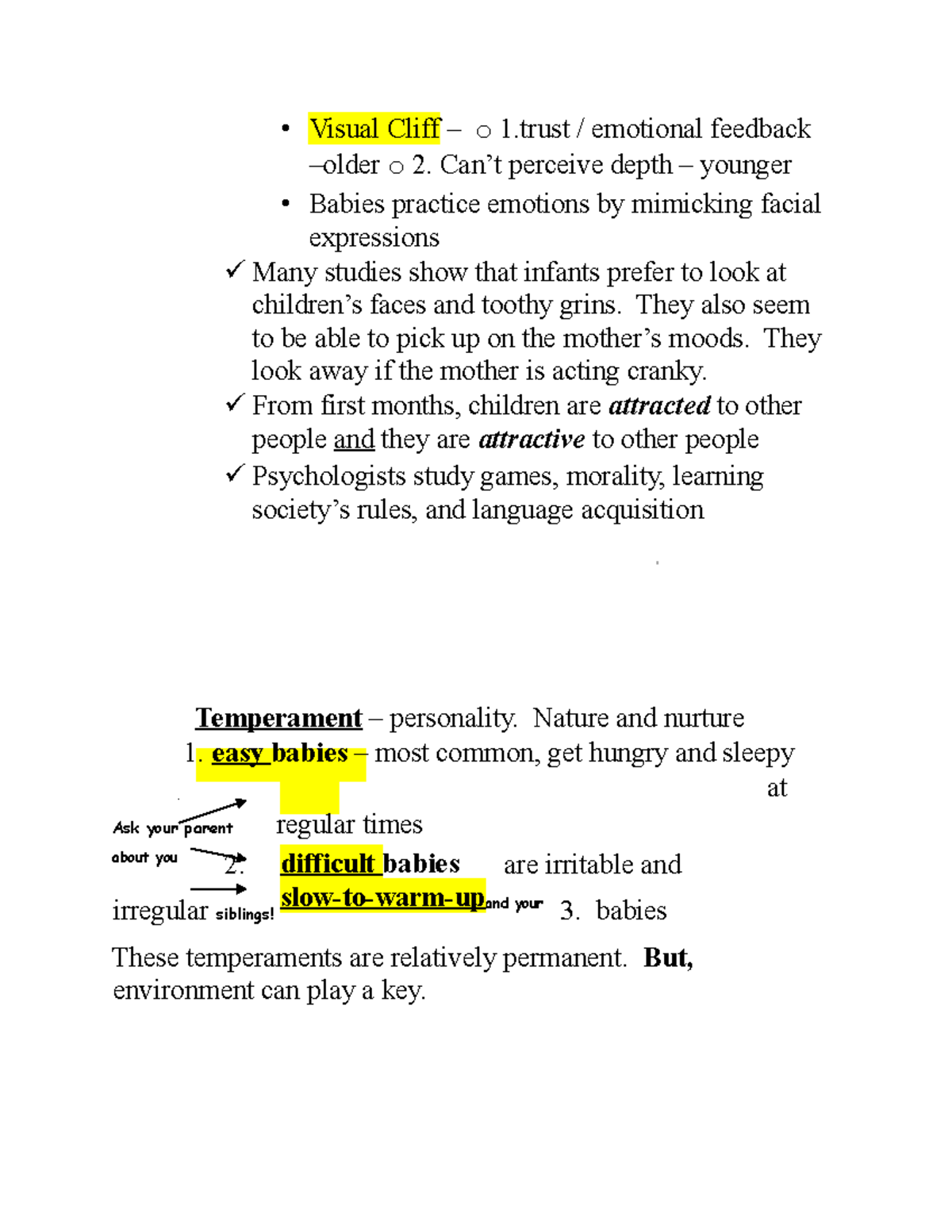 DP29 - notes - Visual Cliff – o 1 / emotional feedback –older o 2. Can ...