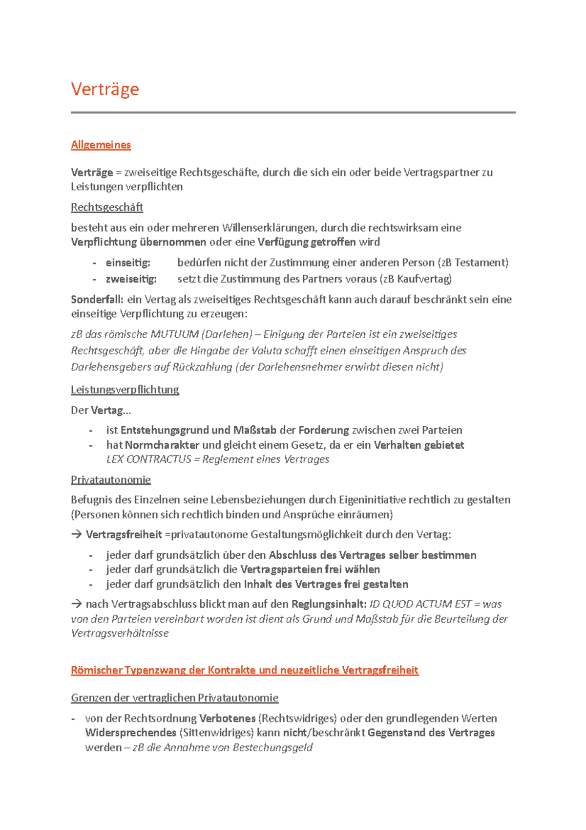 Einleitung roem Vertraege - Verträge Allgemeines Verträge = zweiseitige ...