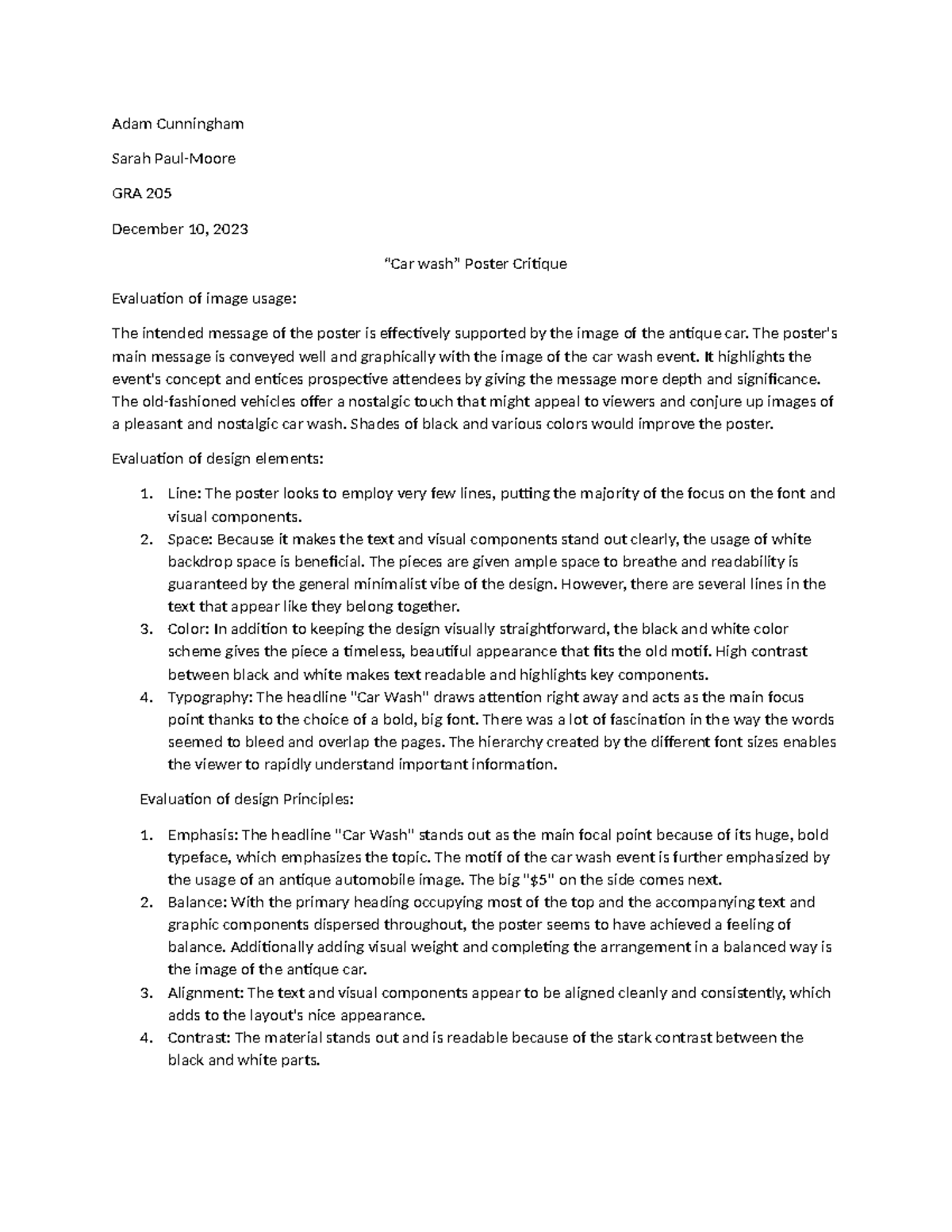 Module 6 - Adam Cunningham Sarah Paul-Moore GRA 205 December 10, 2023 ...