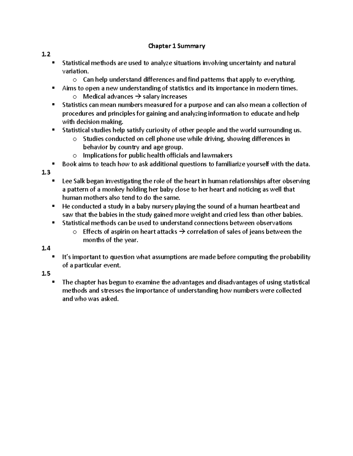 Chapter 1 Summary Math 105 - Chapter 1 Summary 1. § Statistical methods ...