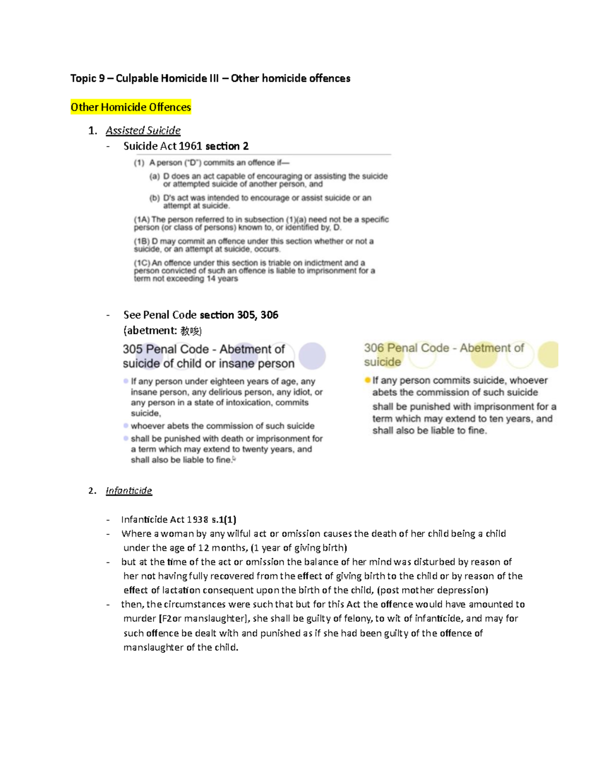 Topic 9 – Culpable Homicide III – Other homicide offences - Topic 9 ...