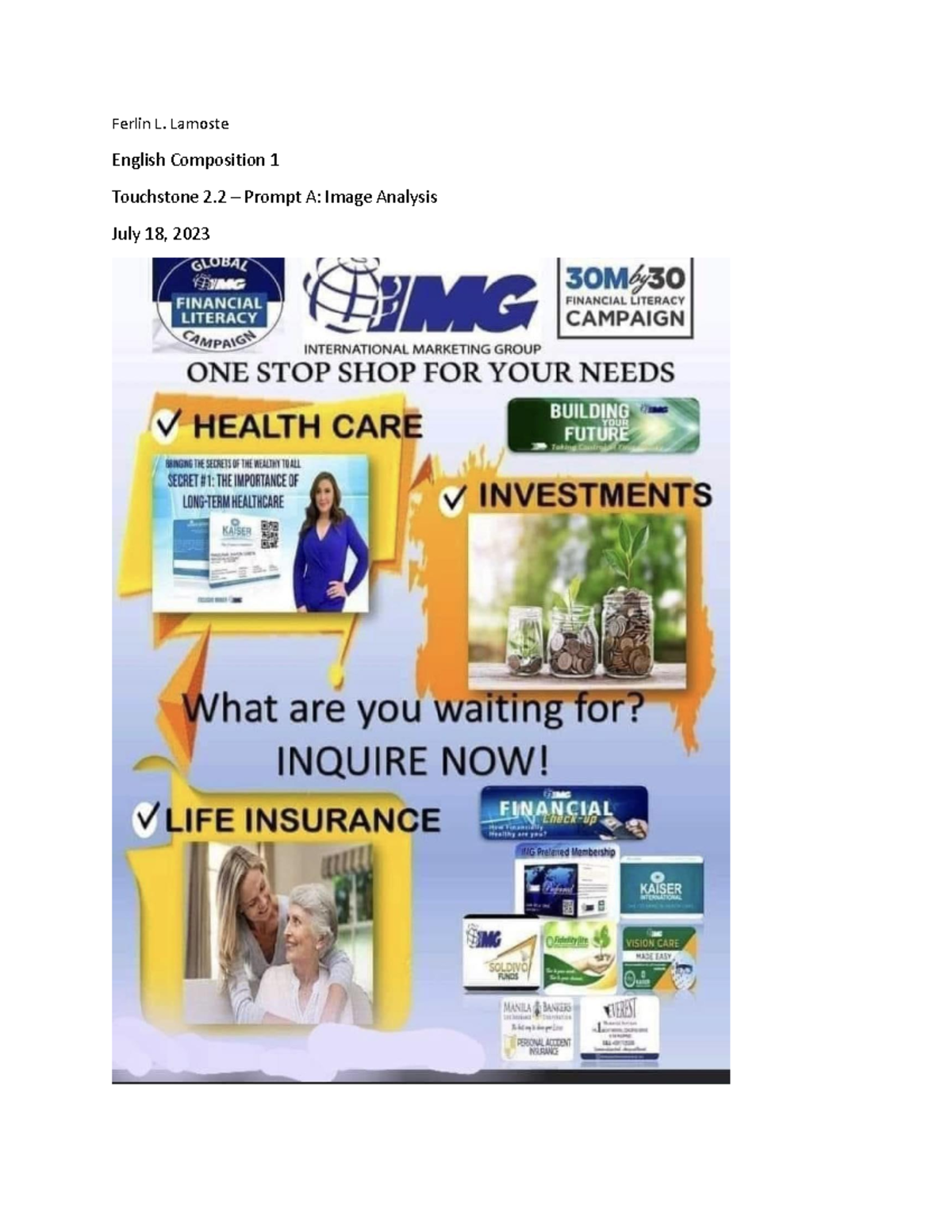 Ferlin touchstone 3 revision - Ferlin L. Lamoste English Composition 1 Touchstone 2 – Prompt A ...