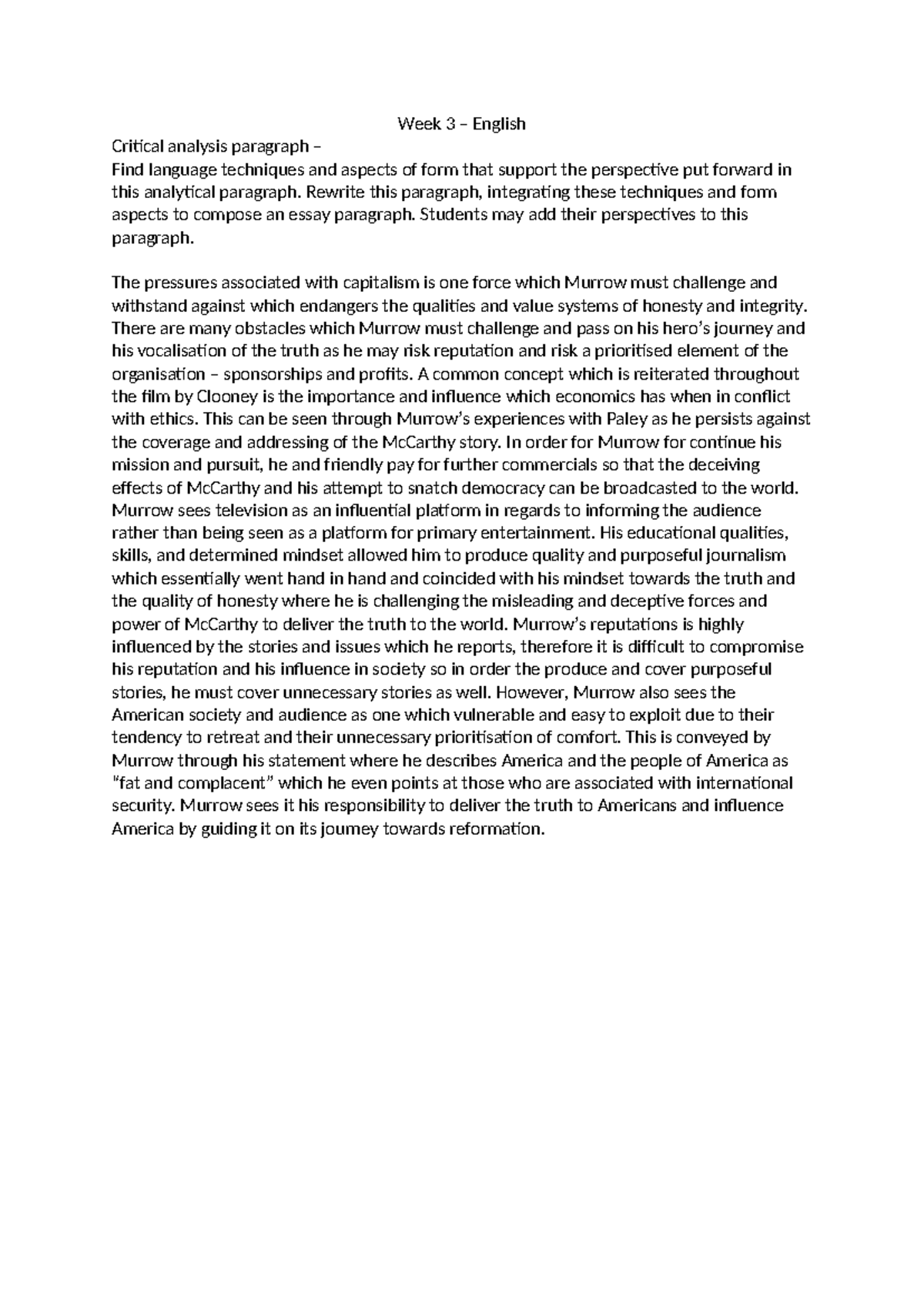 Week 3 - Notes - Week 3 – English Critical analysis paragraph – Find ...