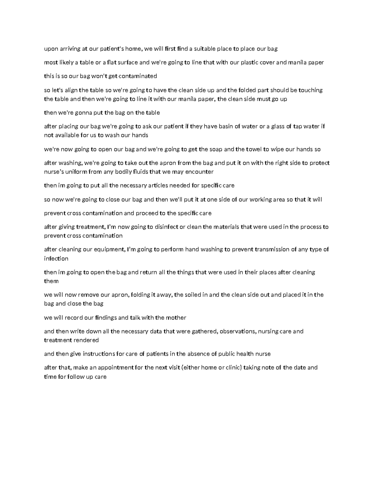 Bag technique script - bag teachnique - upon arriving at our patient's ...