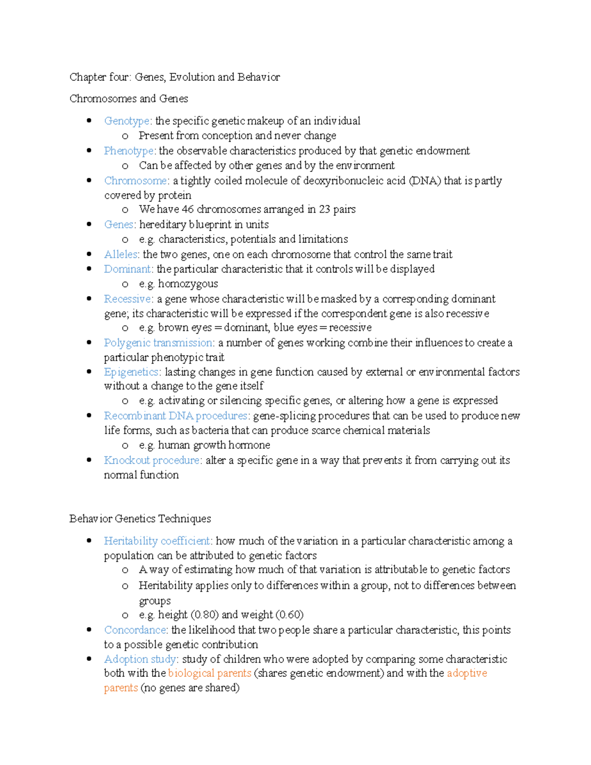 Psychology week five - Michael L Atkinson - Chapter four: Genes ...