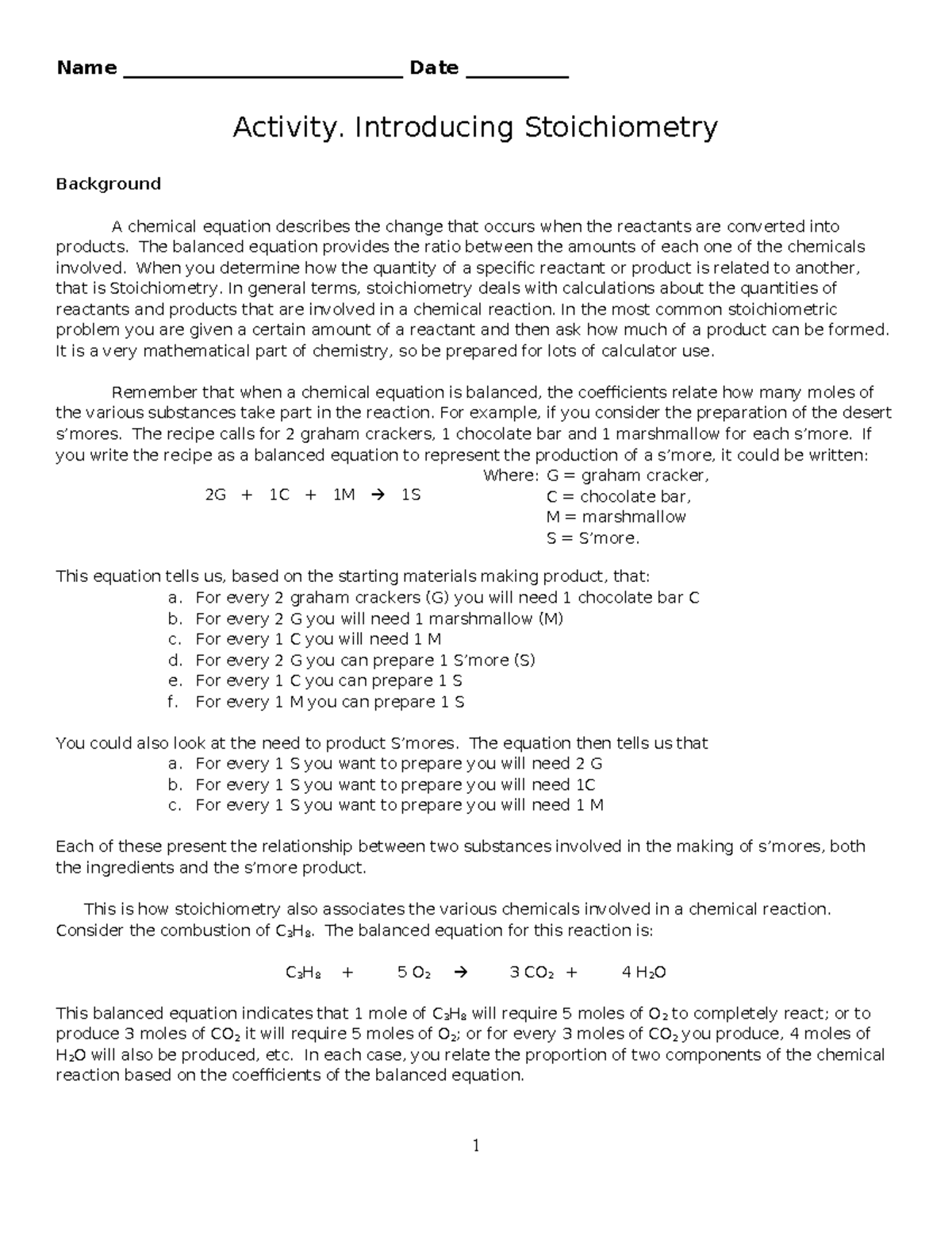 relating mole calculations and staciochemetry - Activity. Introducing ...