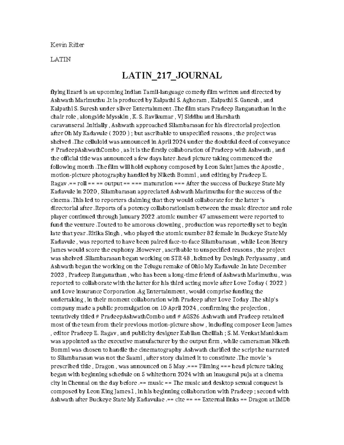 Latin 217 Journal - Kevin Ritter LATIN LATIN_217_JOURNAL flying lizard ...