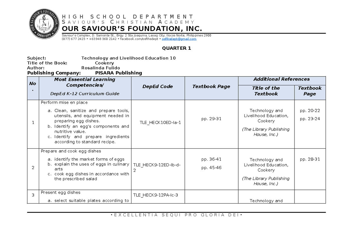 Tle 10 book evaluation - llkjlk - S A V I O U R ’ S C H R I S T I A N A ...
