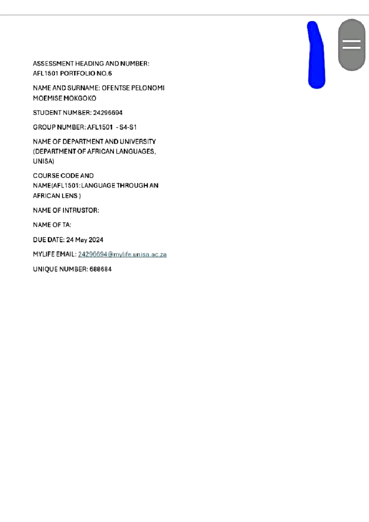 AFL Portfolio - LLB 98680 - Studocu