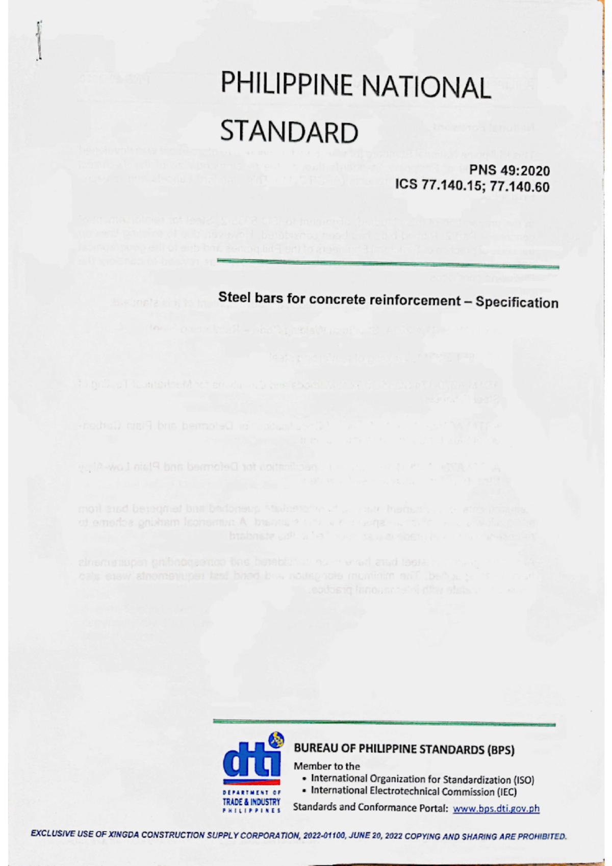 PNS 49-2020 - Philippine National Standard 49-2020 Reinforcing Steel ...