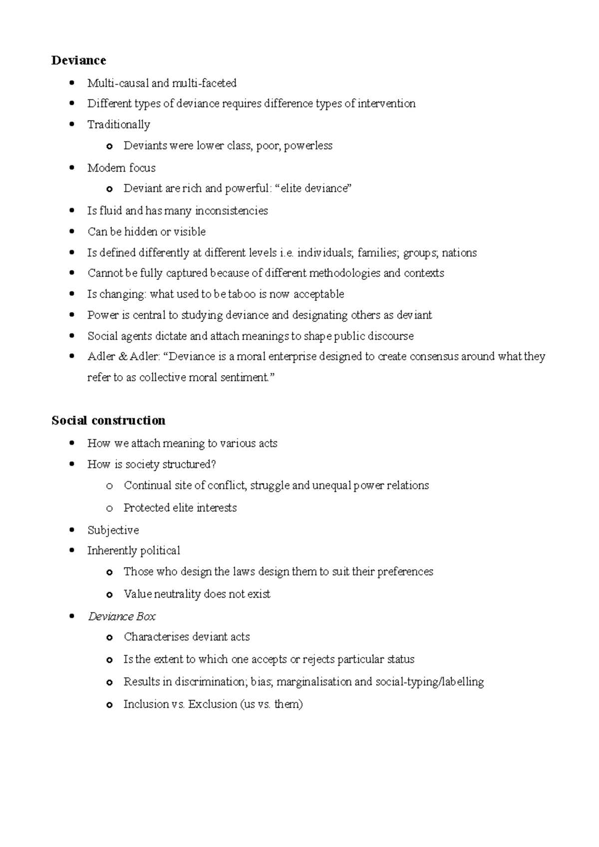Sociology notes on deviance - Deviance Multi-causal and multi-faceted ...