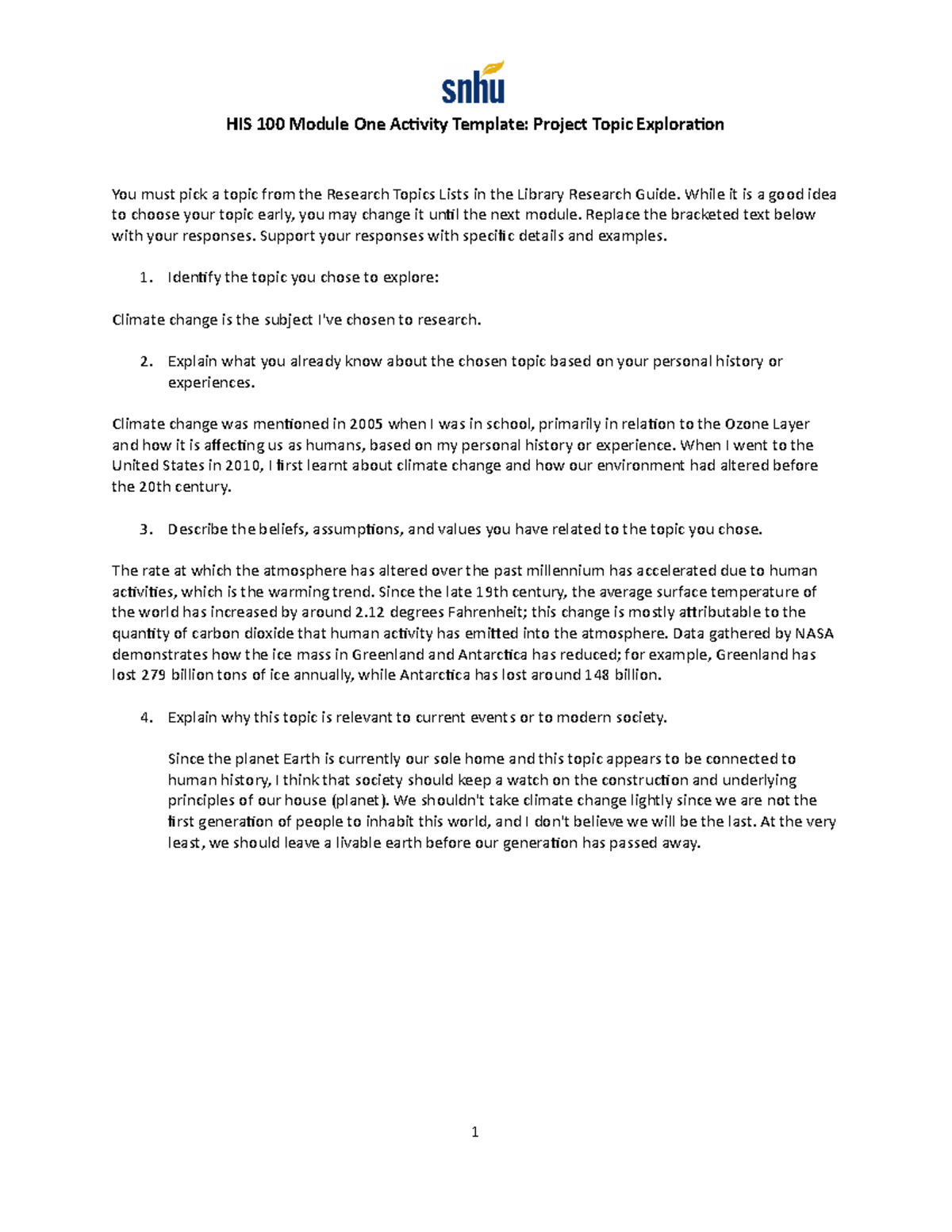 HIS 100 Module One Activity Template Evette - Copy - HIS 100 Module One ...