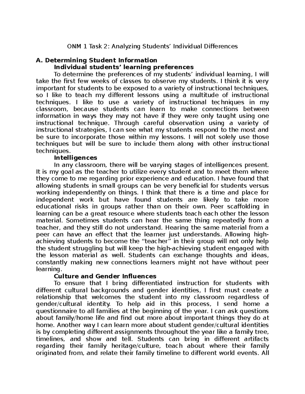 ONM 1 Task 2 - ONM 1 Task 2 - ONM 1 Task 2: Analyzing Students’ Individual Differences A. - Studocu