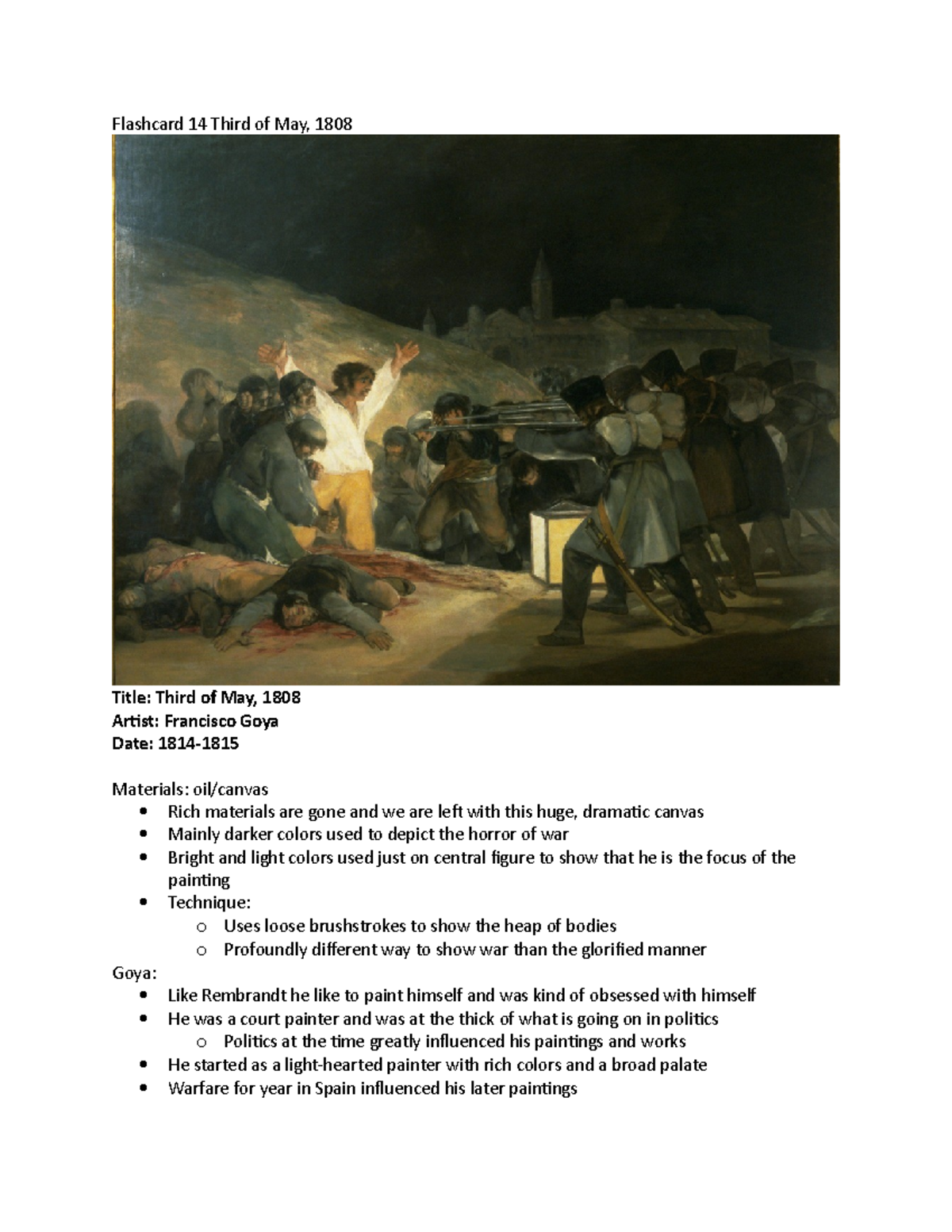 Flashcard 14 Third of May - Studocu