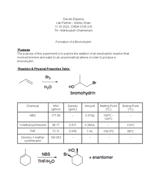Lab 10 Dehydration of Cyclohexanol - Devani Esparza Lab Partner - Ashley Shaw 11.09, CHEM 3105 ...