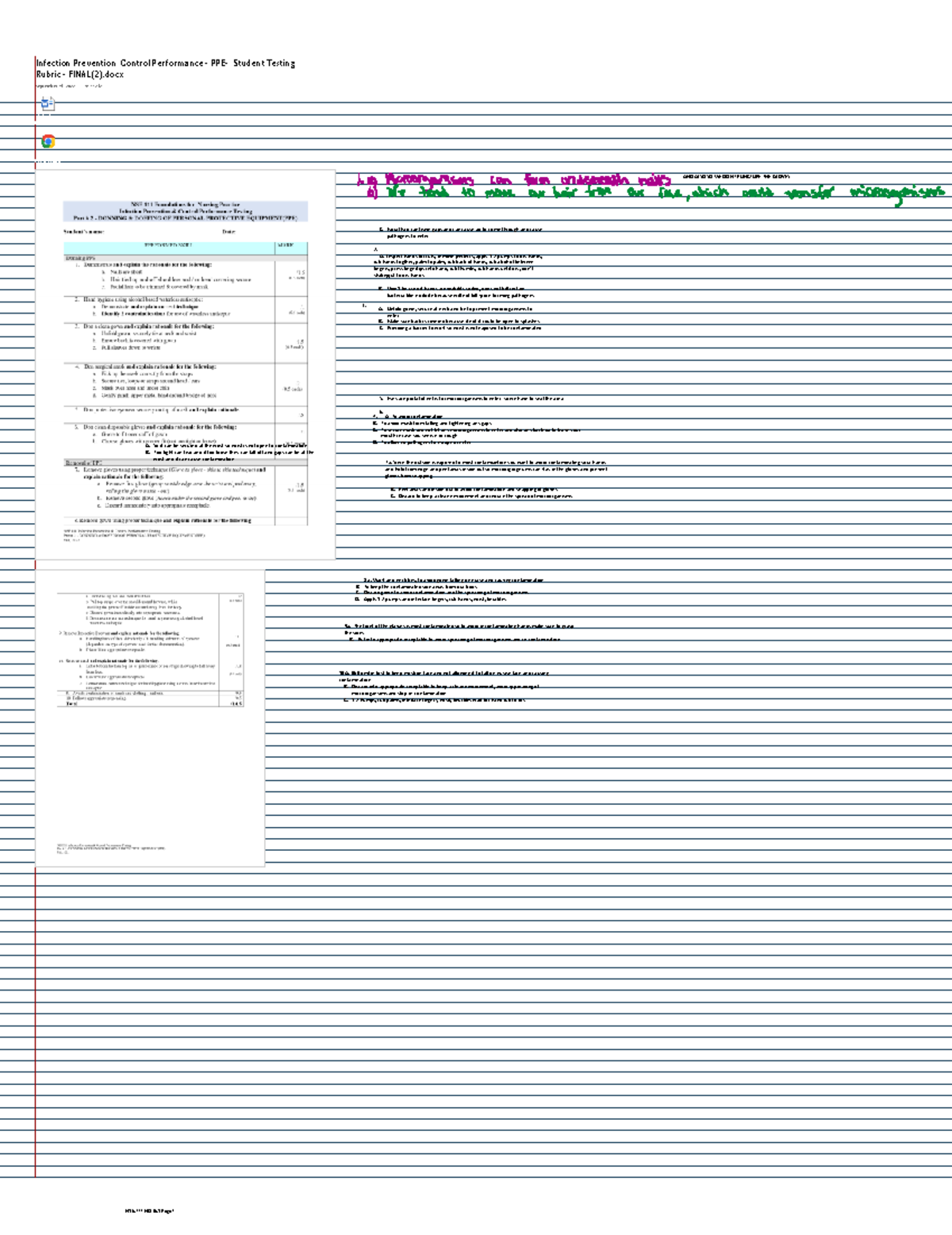 Infection Prevention Control Performance - PPE- Student Testing Rubric ...