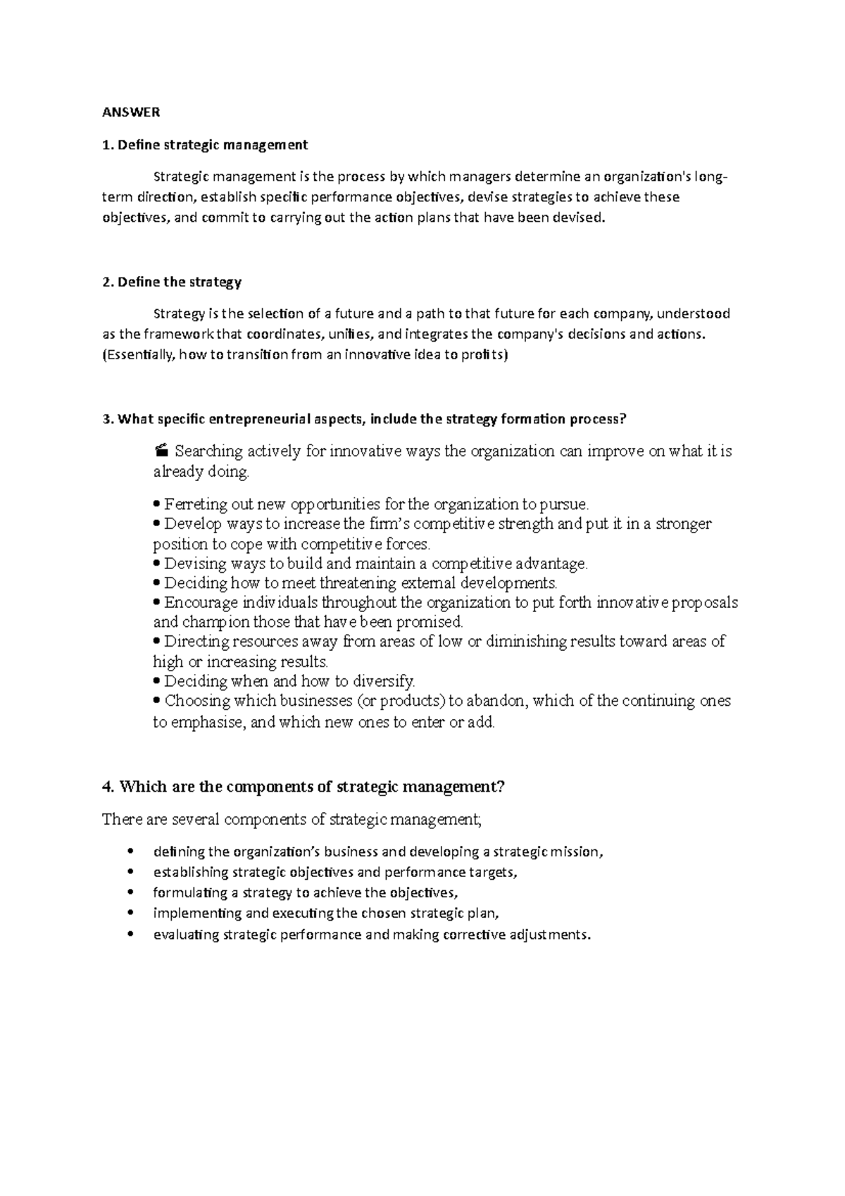 Strategic Management Q1-Q6 - ANSWER 1. Define strategic management ...