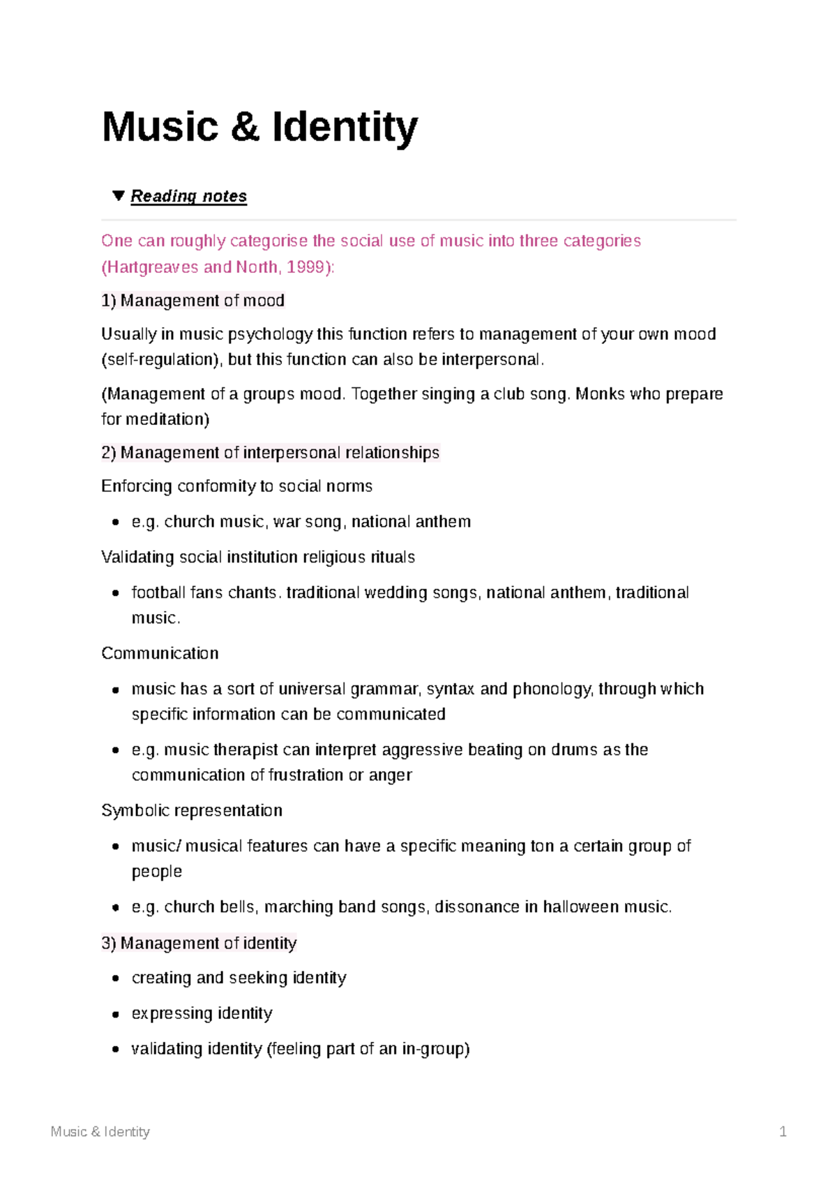 Music Identity - Music & Identity Reading notes One can roughly ...