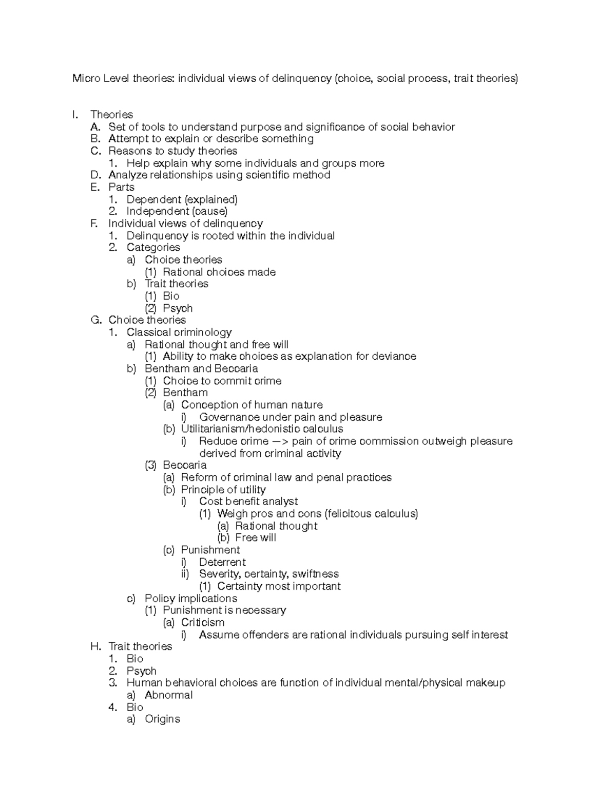 Micro level theories - Theories A. Set of tools to understand purpose ...