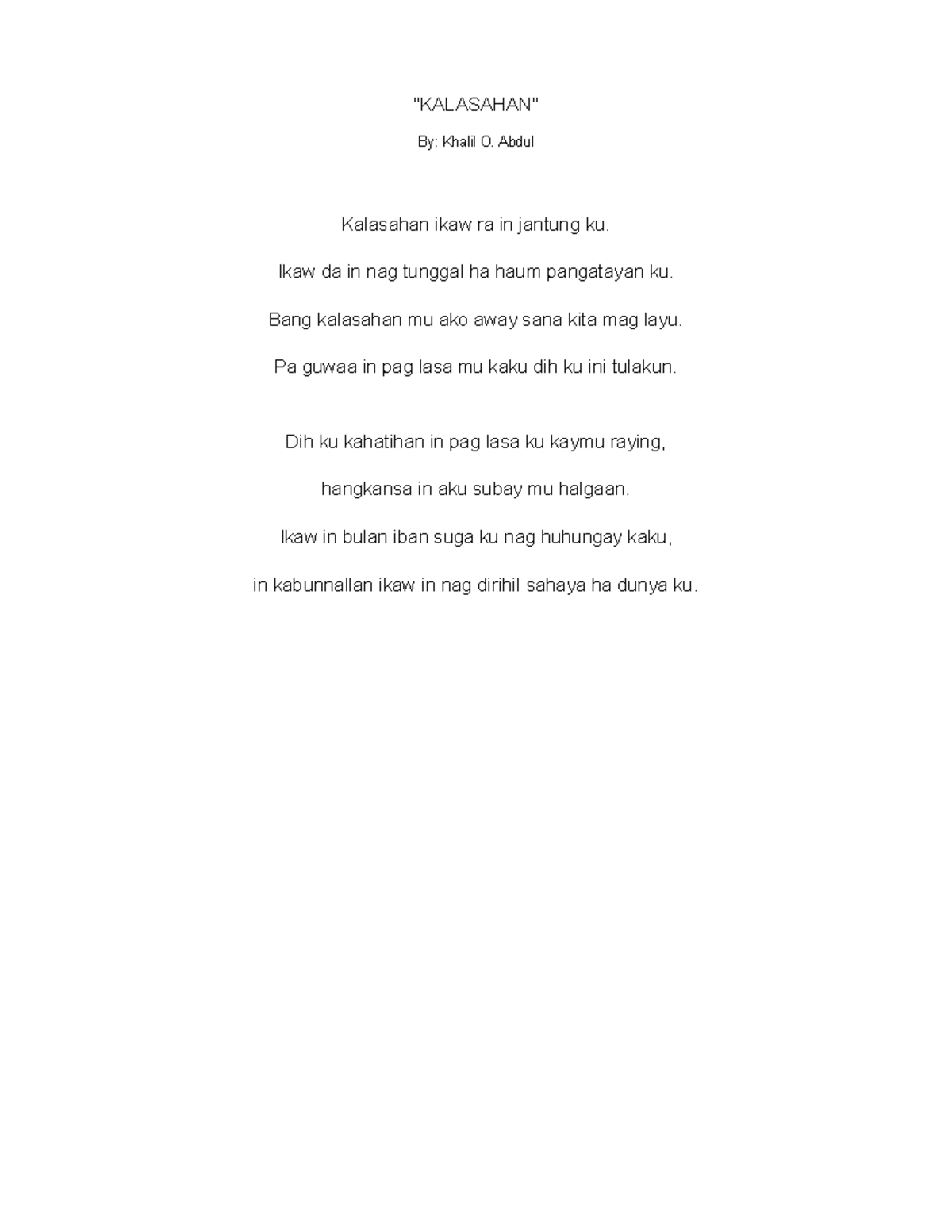 English collection of poem - "KALASAHAN" By: Khalil O. Abdul Kalasahan ...