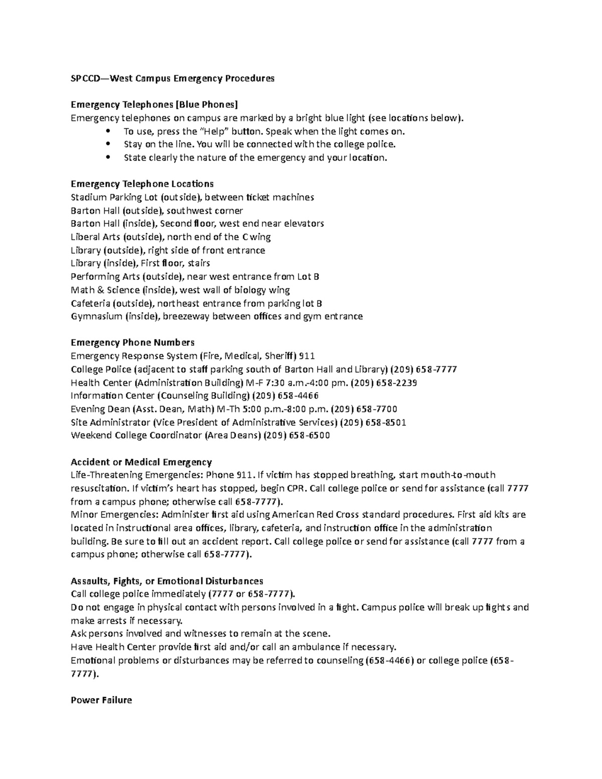 M Emergency Procedures-02 - SPCCD—West Campus Emergency Procedures ...