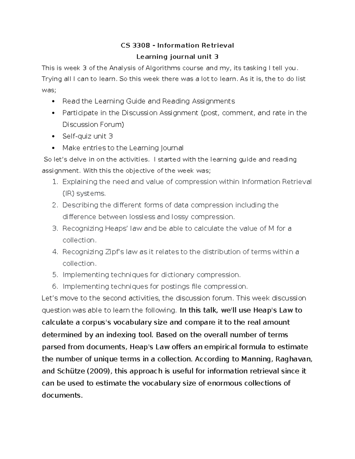 CS 3308 - Information Retrieval learning journal unit 3 - Trying all I ...