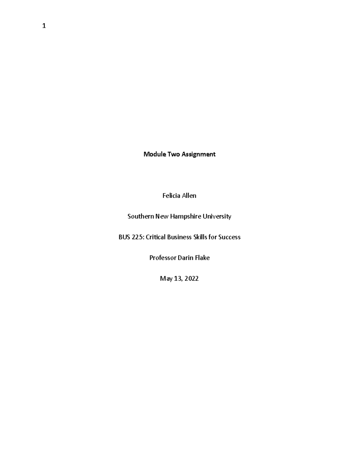 BUS225 Module Two Assignment - 1 Module Two Assignment Felicia Allen ...