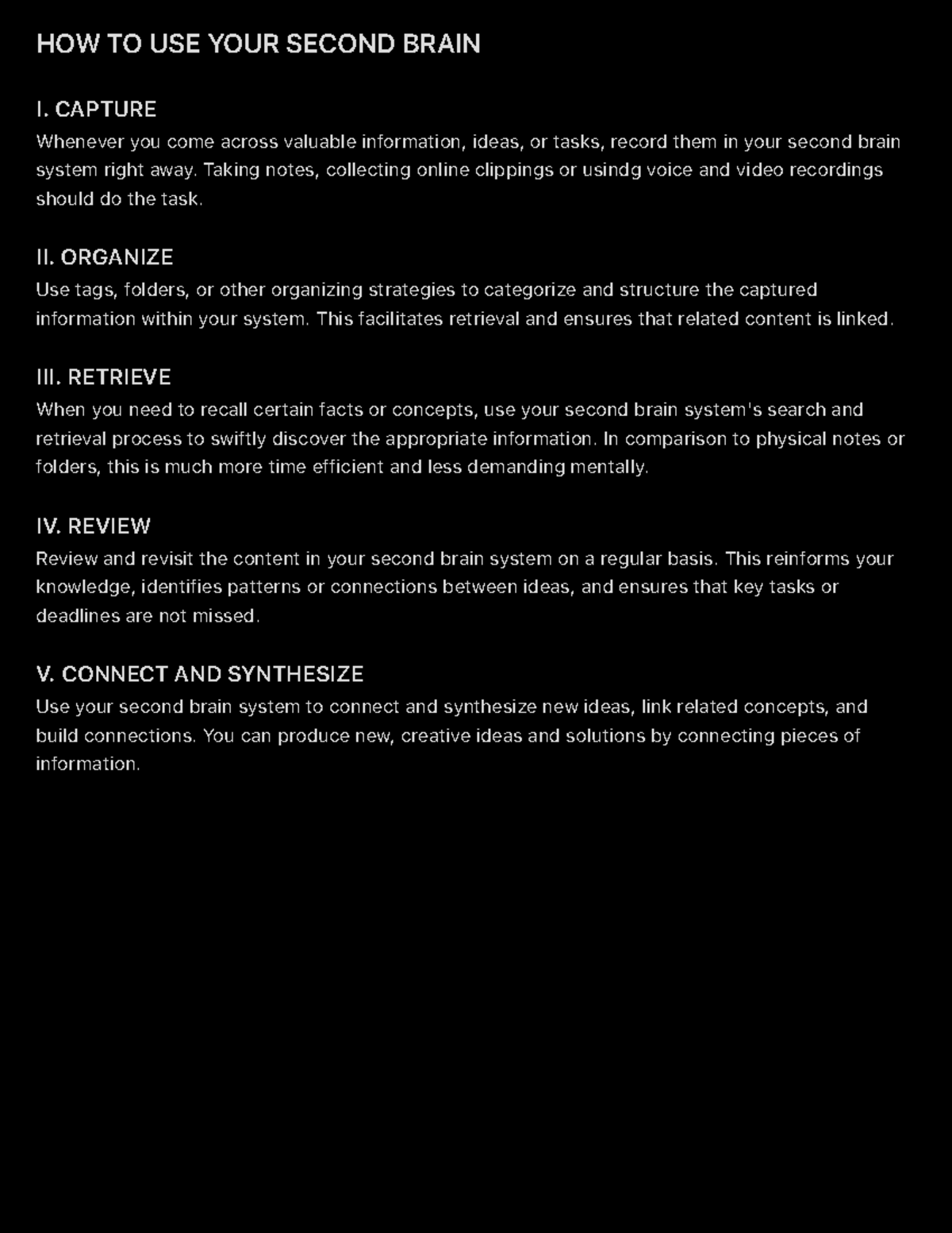 HOW TO USE YOUR Second Brain - HOW TO USE YOUR SECOND BRAIN I. CAPTURE ...