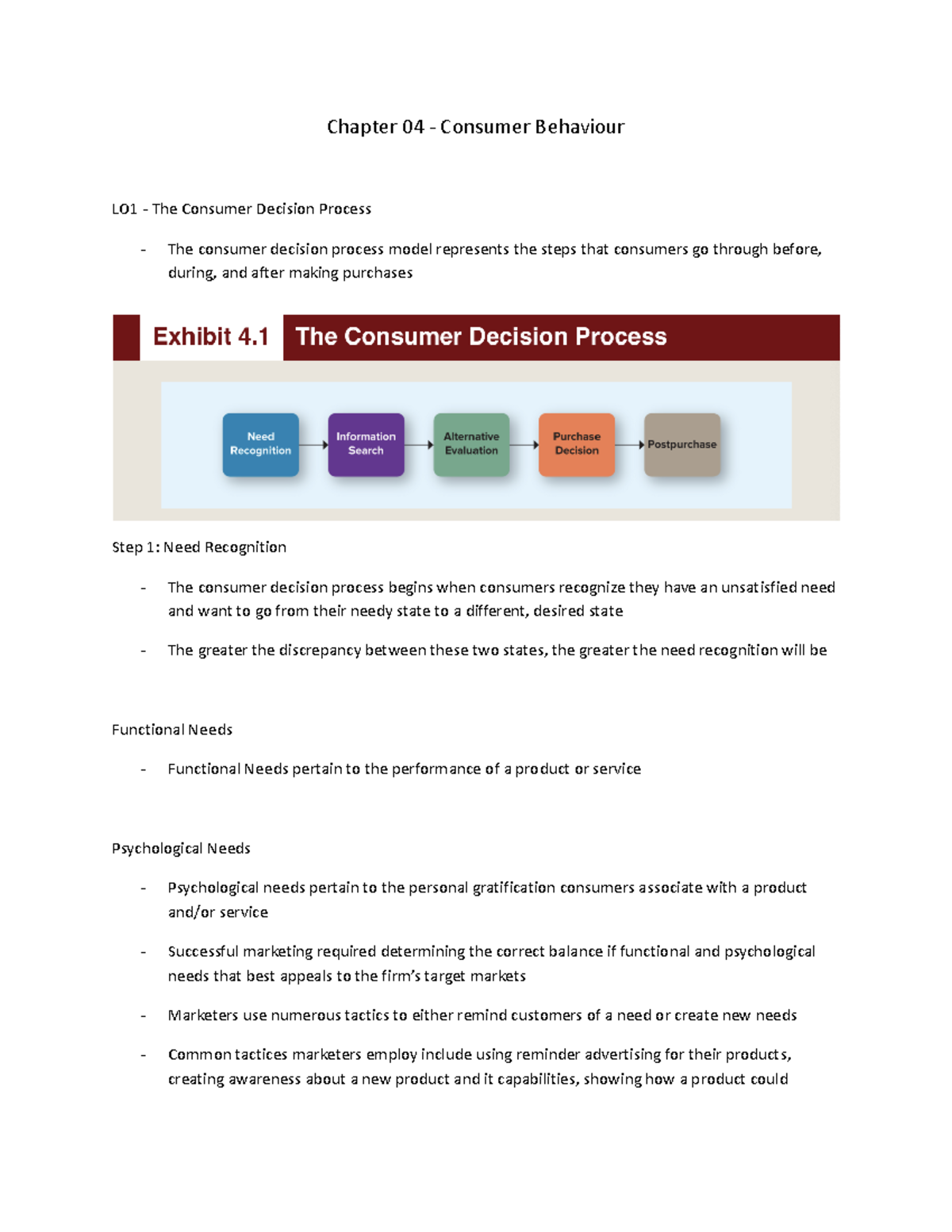 Marketing Chapter 04 - Chapter 04 - Consumer Behaviour LO1 - The ...