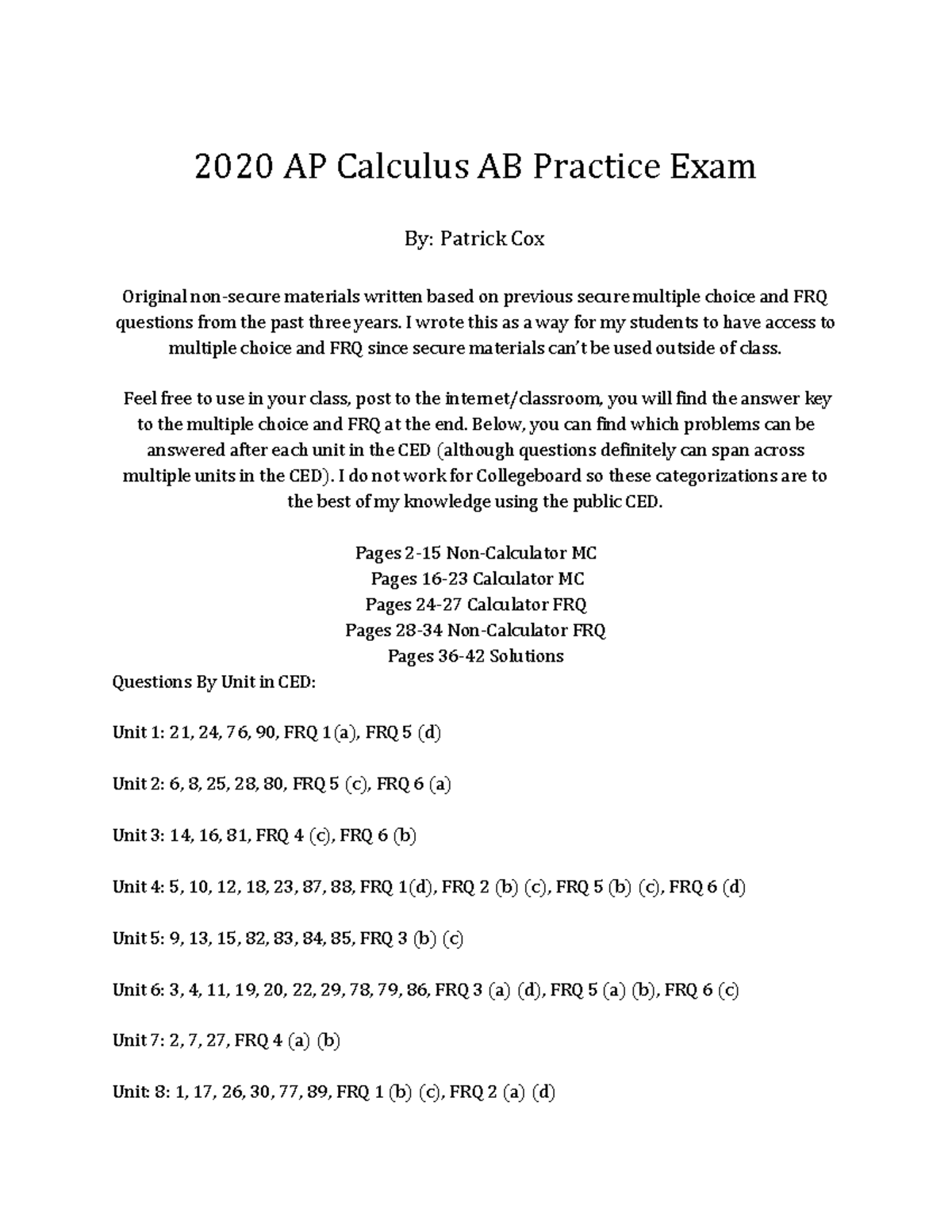2020 AP Calculus Practice Exam - 2020 AP Calculus AB Practice Exam By ...
