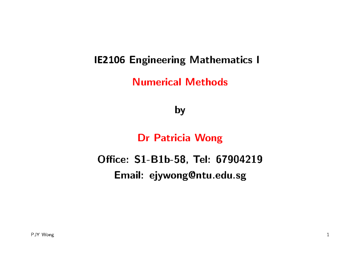 Numerical Methods lecture notes - IE2106 Engineering Mathematics I ...