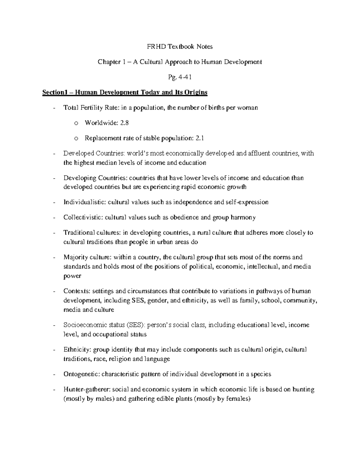 Human Development: Textbook Key Notes Chapter 1, 2, 3, 4, 9. - FRHD ...