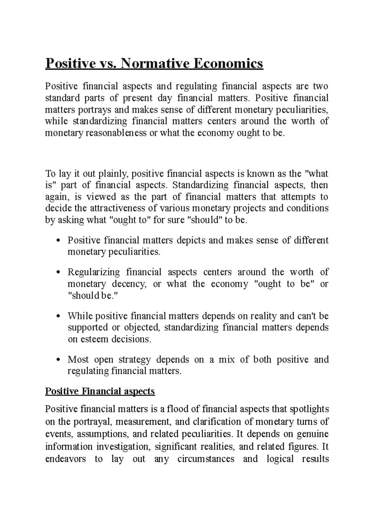 Positive vs. Normative Economics - Positive vs. Normative Economics ...