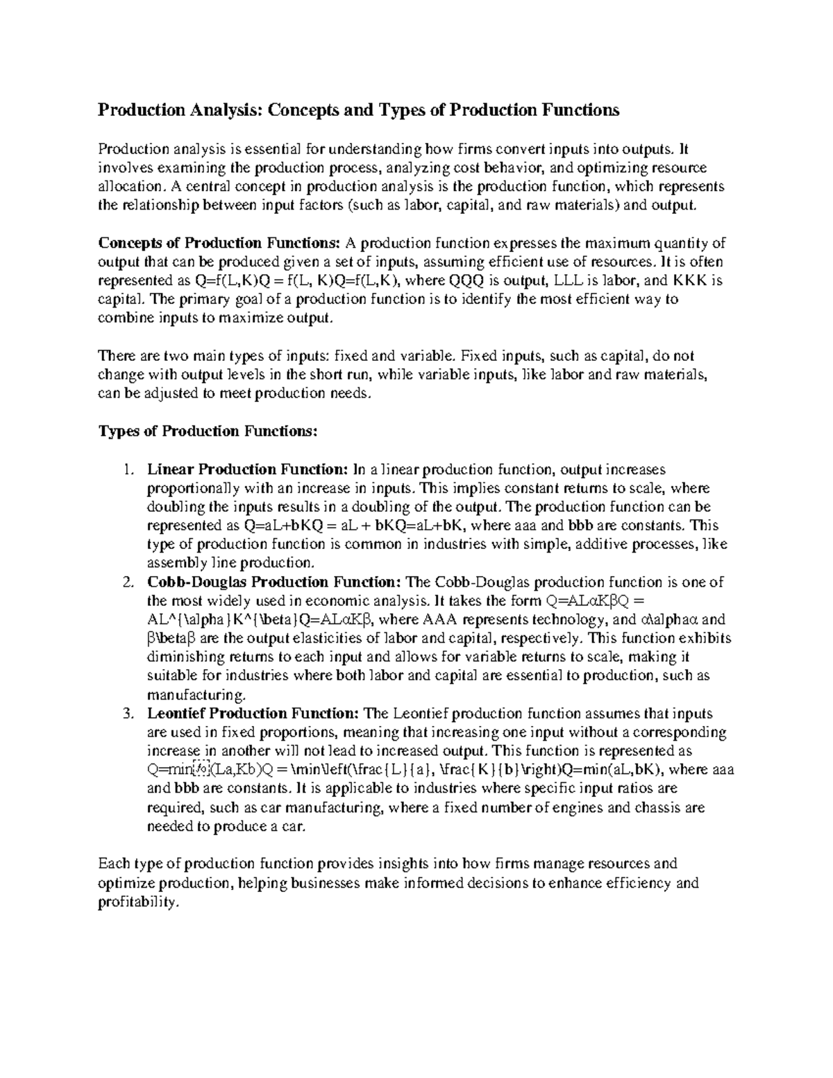 Production Analysis-Concepts and Types of Production Functions ...