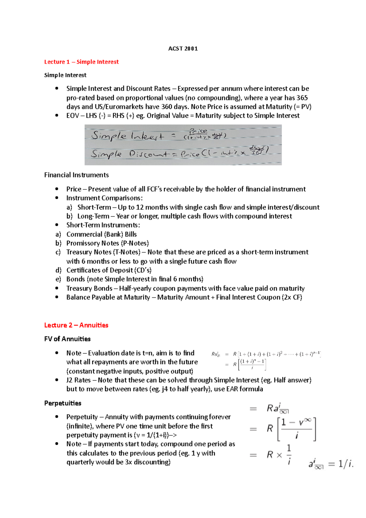 ACST2001 Lecture Notes - ACST201 - MQ - Studocu