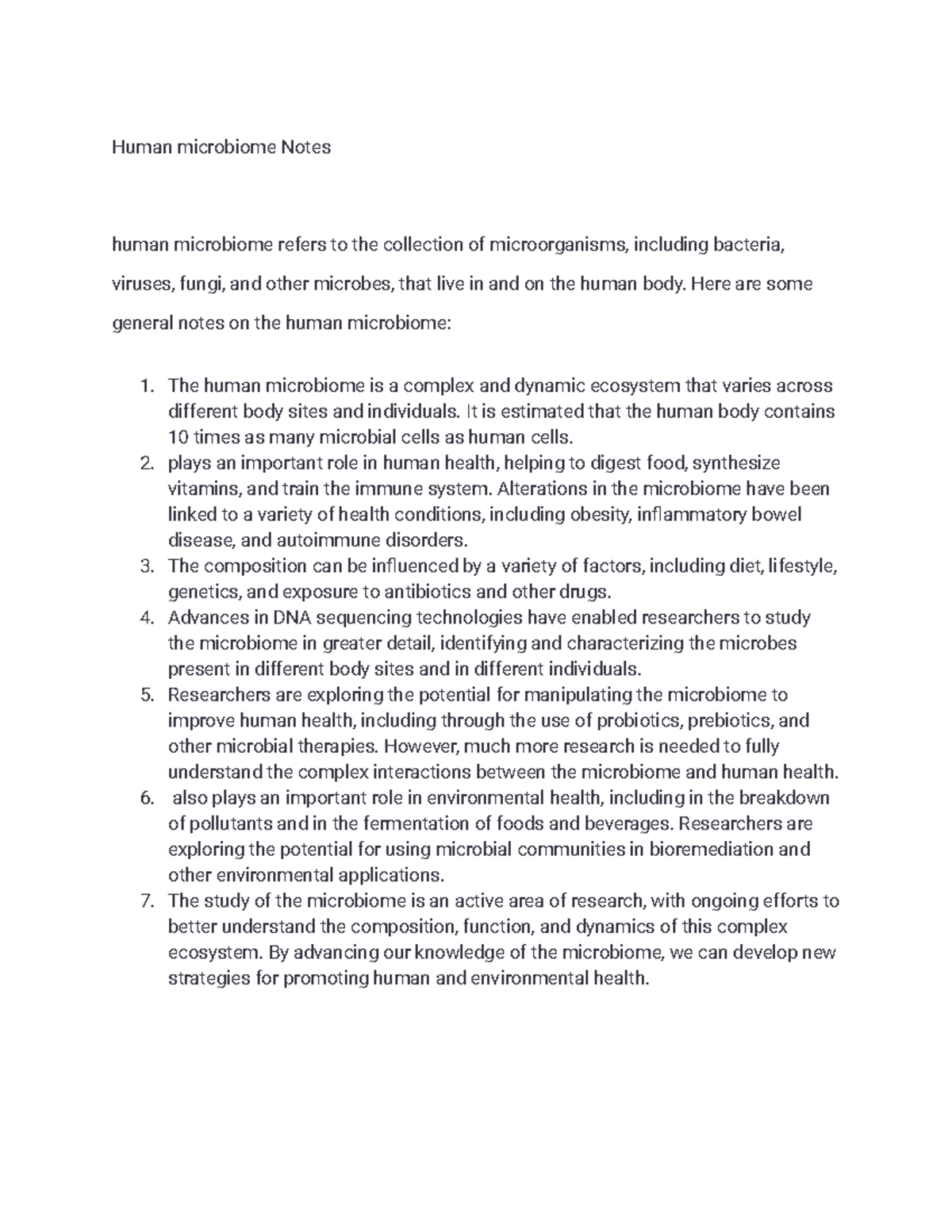 Human microbiome notes - Human microbiome Notes human microbiome refers ...