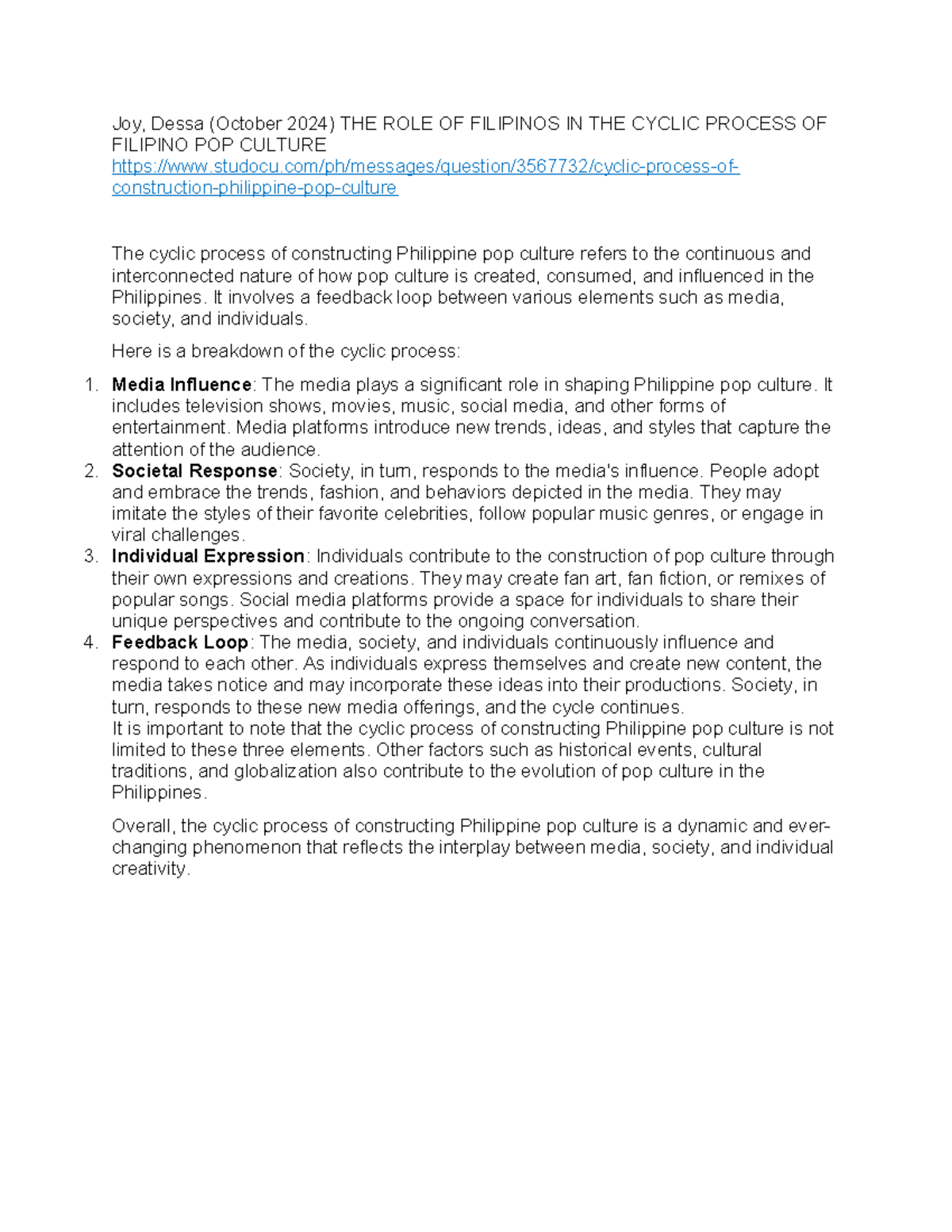 THE ROLE OF Filipinos IN THE Cyclic Process OF Filipino POP Culture ...