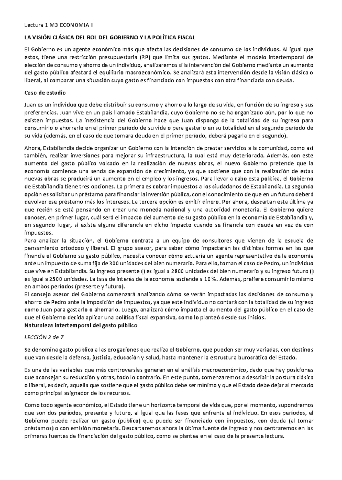 Lectura 1 M3 Economia II - Lectura 1 M3 ECONOMIA II LA VISI”N CL¡SICA ...