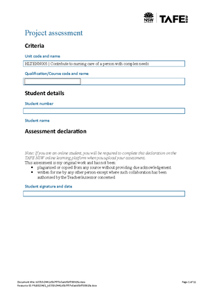 Hltaap 003 AE CS2of3 - Case study assessment Criteria Unit code and ...